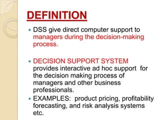 Decision support system | PPTX | Databases | Computer Software and Applications