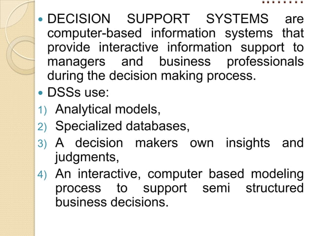 Decision support system | PPTX | Databases | Computer Software and ...