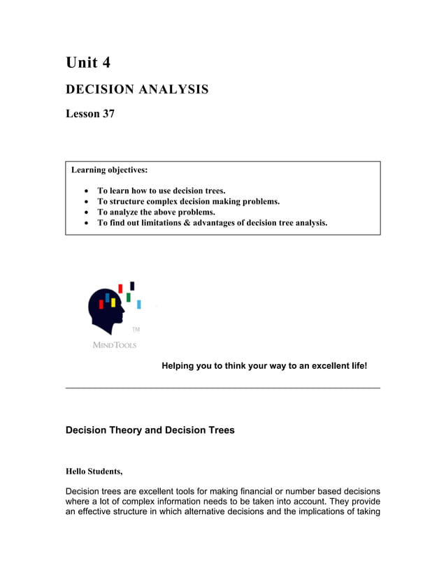 Decision theory & decisiontrees | PDF