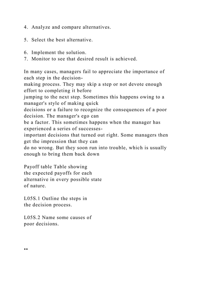 Decision Theory LEARNING OBJECTIVES SUPPLEMENT OUTLINE 5S.5.docx