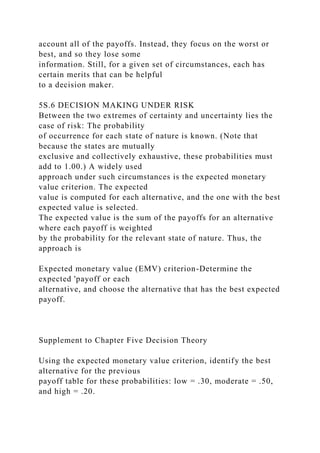 Decision Theory LEARNING OBJECTIVES SUPPLEMENT OUTLINE 5S..docx
