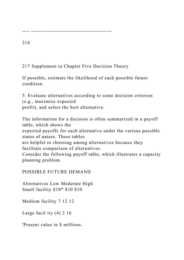 Decision Theory LEARNING OBJECTIVES SUPPLEMENT OUTLINE 5S..docx