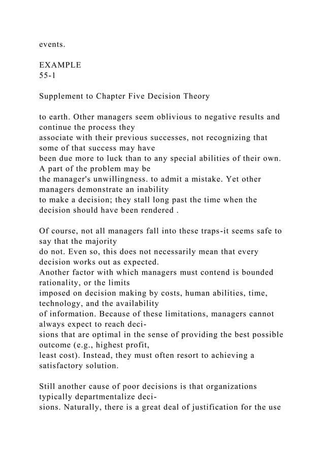 Decision Theory LEARNING OBJECTIVES SUPPLEMENT OUTLINE 5S..docx