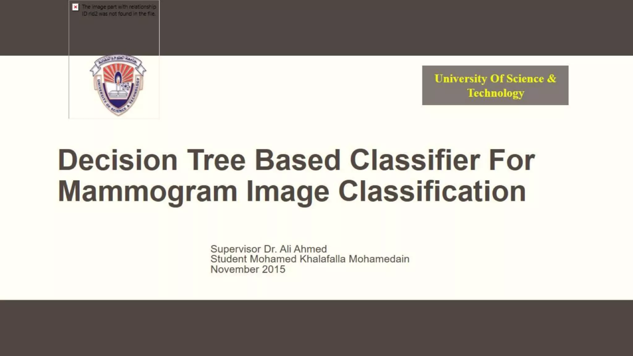 Decision Tree Based Classifier For Mammogram Image Classification Ppt