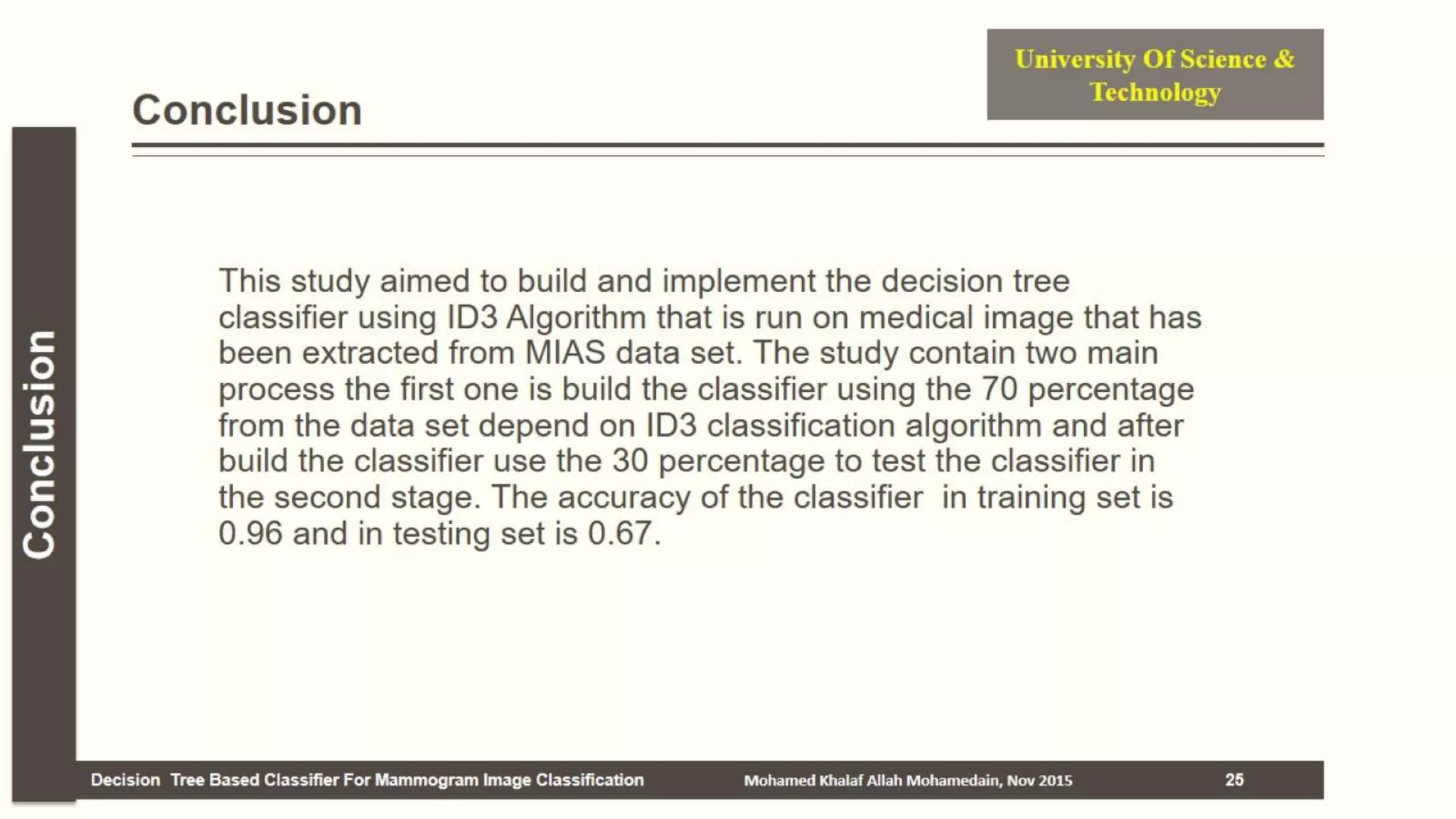 Decision Tree Based Classifier For Mammogram Image Classification Ppt