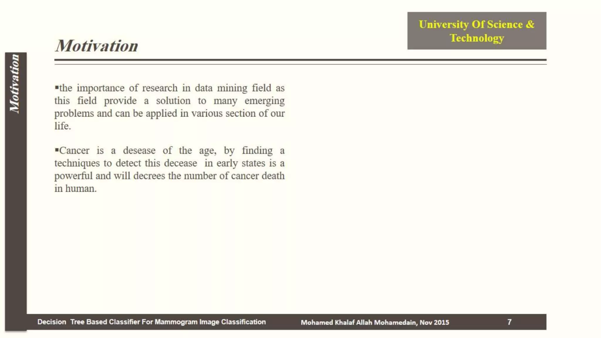 Decision Tree Based Classifier For Mammogram Image Classification Ppt