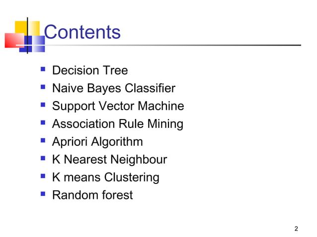 Decision Tree Naive Bayes Association Rule Mining Support Vector