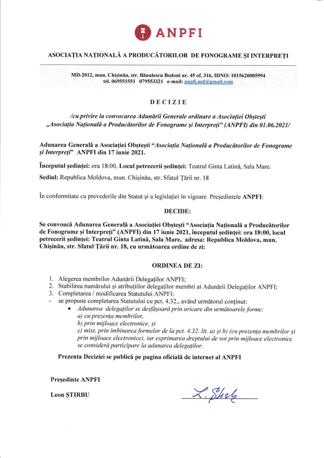 Decizie ANPFI convocare Adunarea Generala | PDF