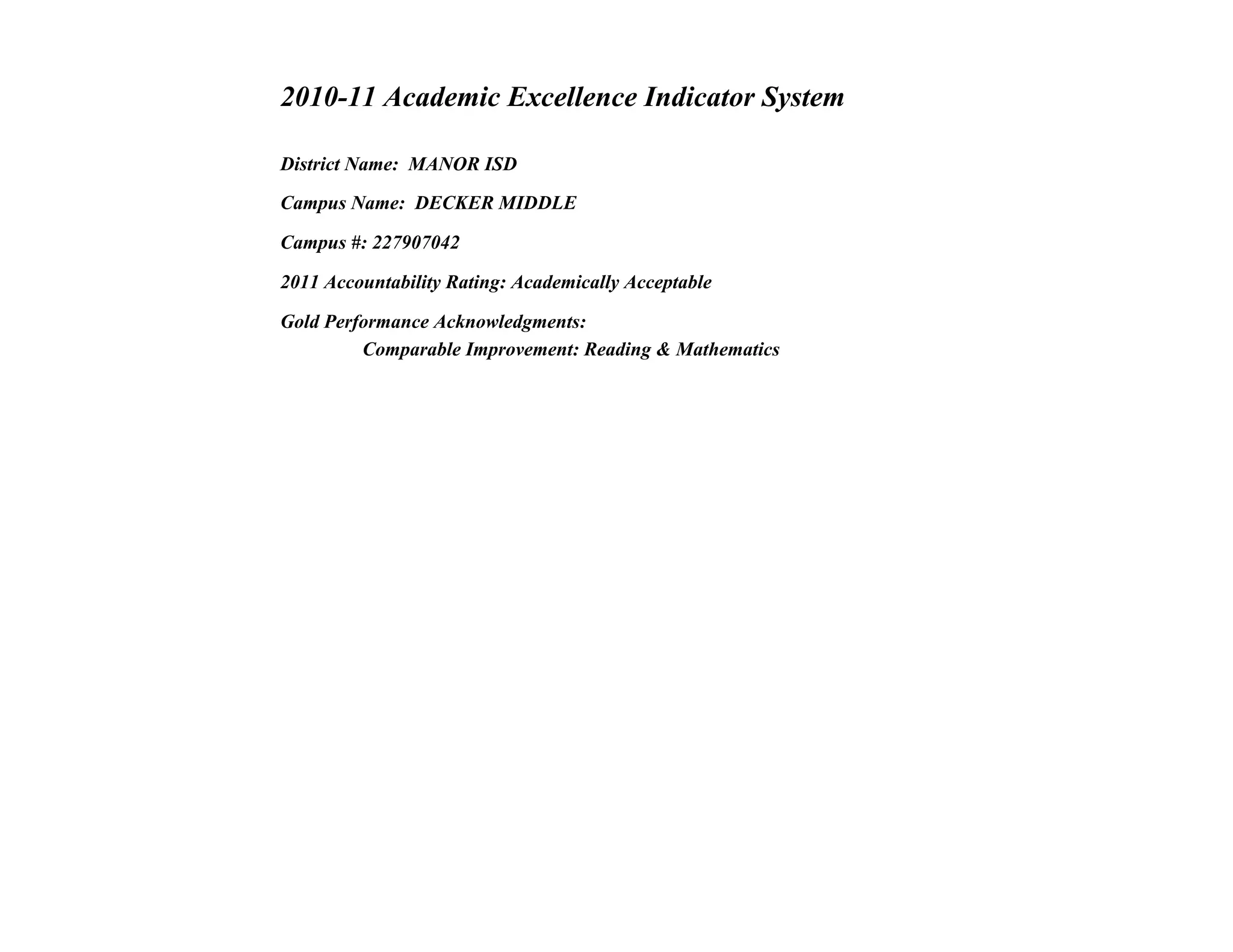 Dr. Robert Peters on Decker Middle School's TAKS Performance | PPT