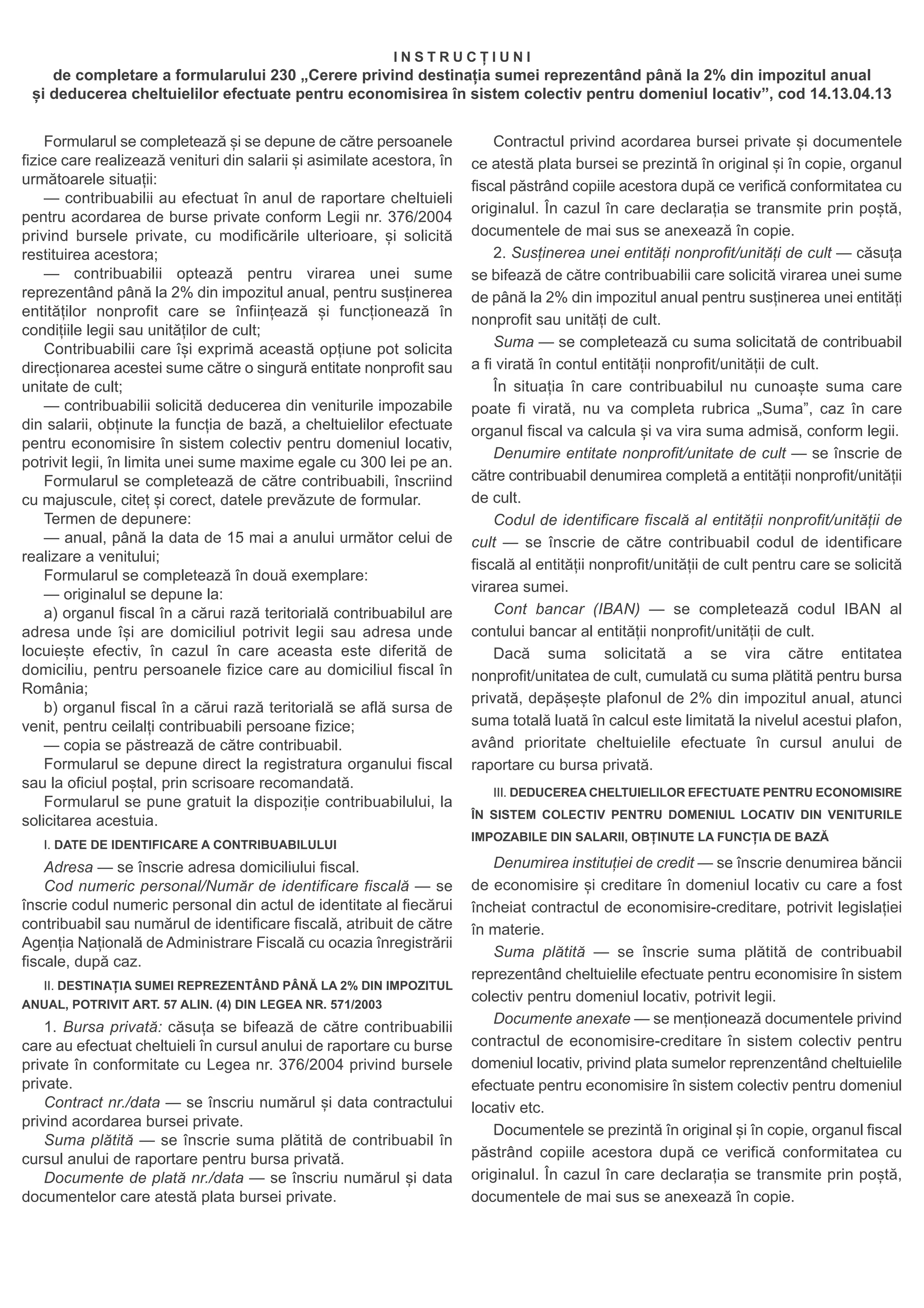 Decl 230 2008 instructiuni | PDF