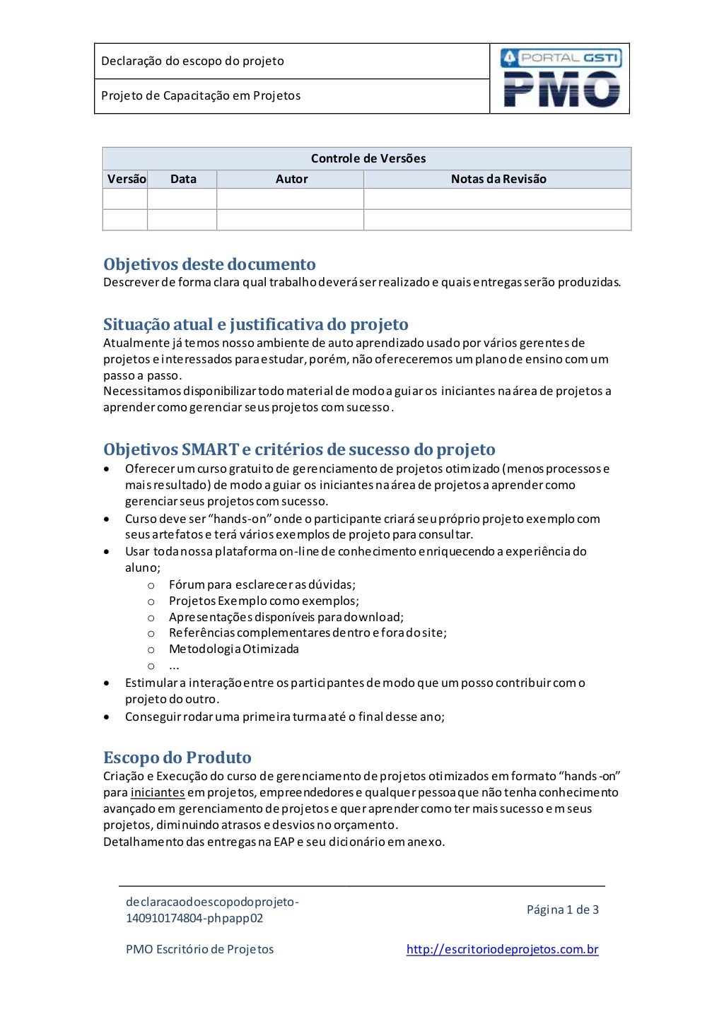 Declaração Do Escopo Do Projeto Pronto - EDUCA