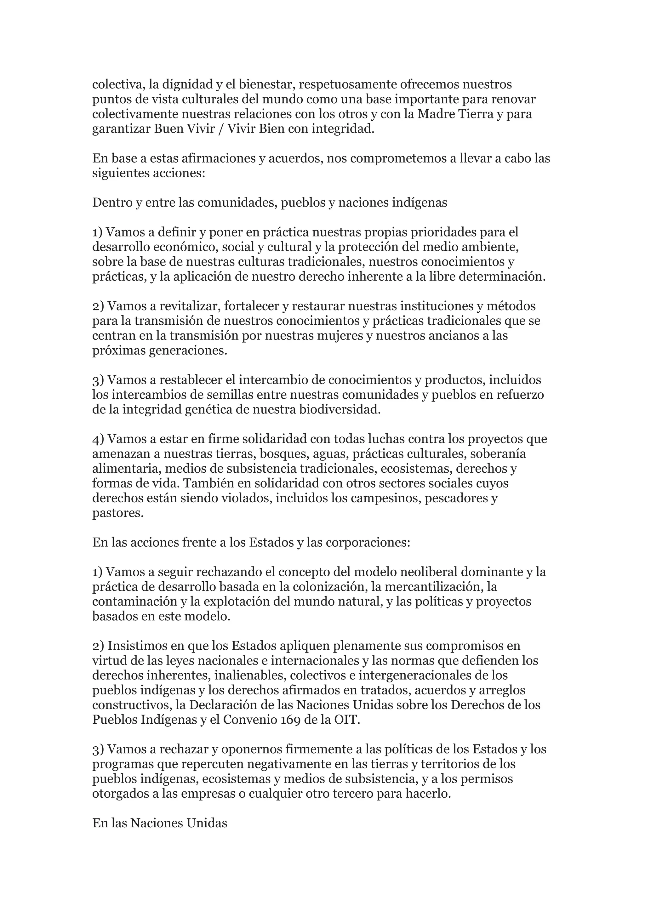 Declaración De La Conferencia Internacional De Pueblos Indígenas Sobre