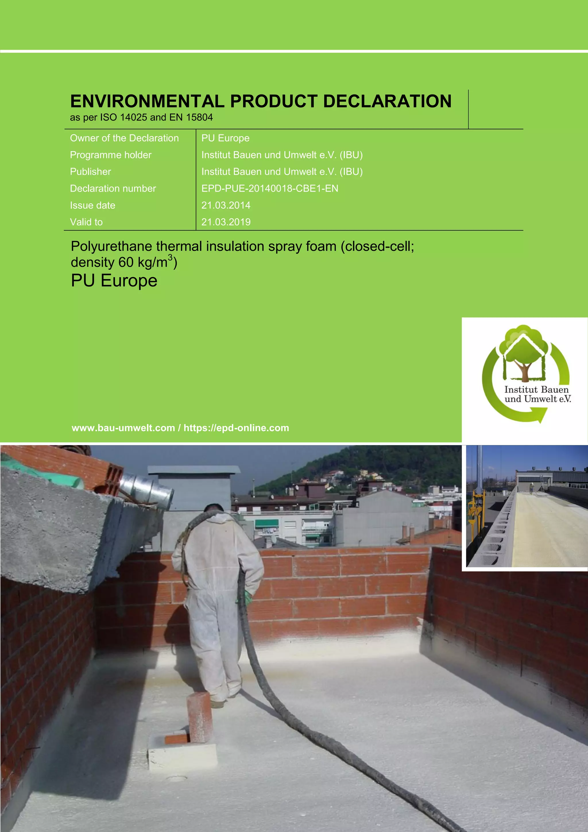 Declaración Ambiental de Producto de Poliuretano: Spray de espuma de ...