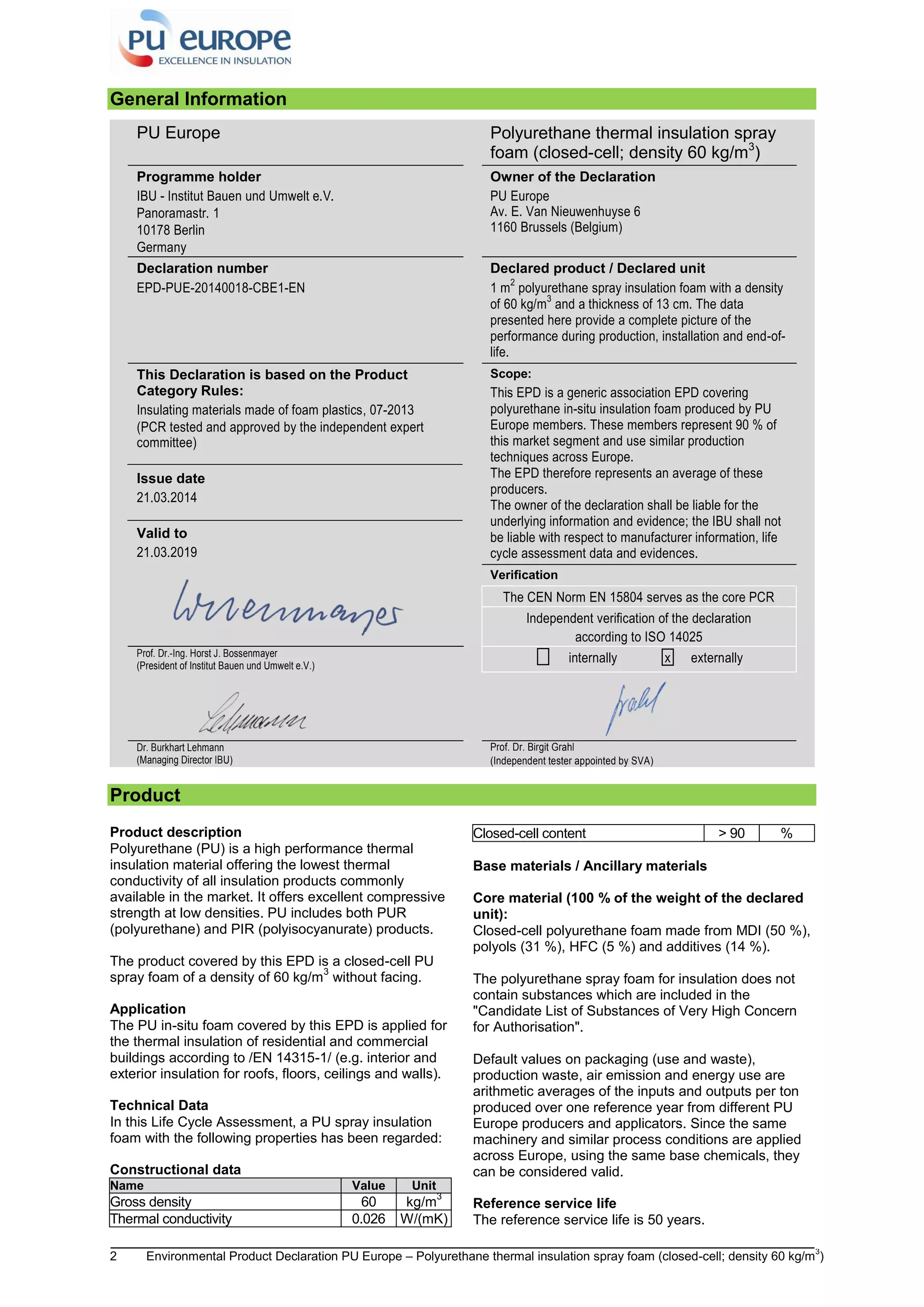 Declaración Ambiental de Producto de Poliuretano: Spray de espuma de ...