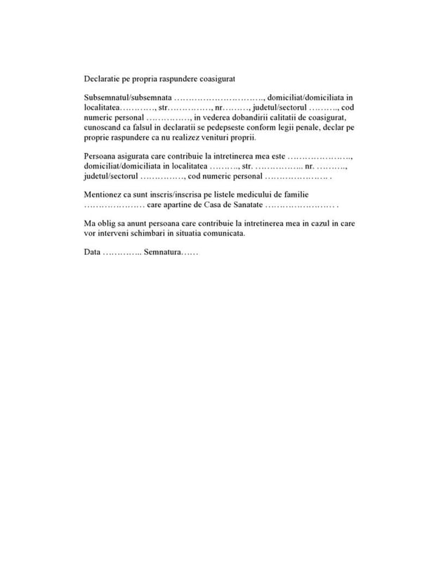 Model declaratie coasigurat | PDF