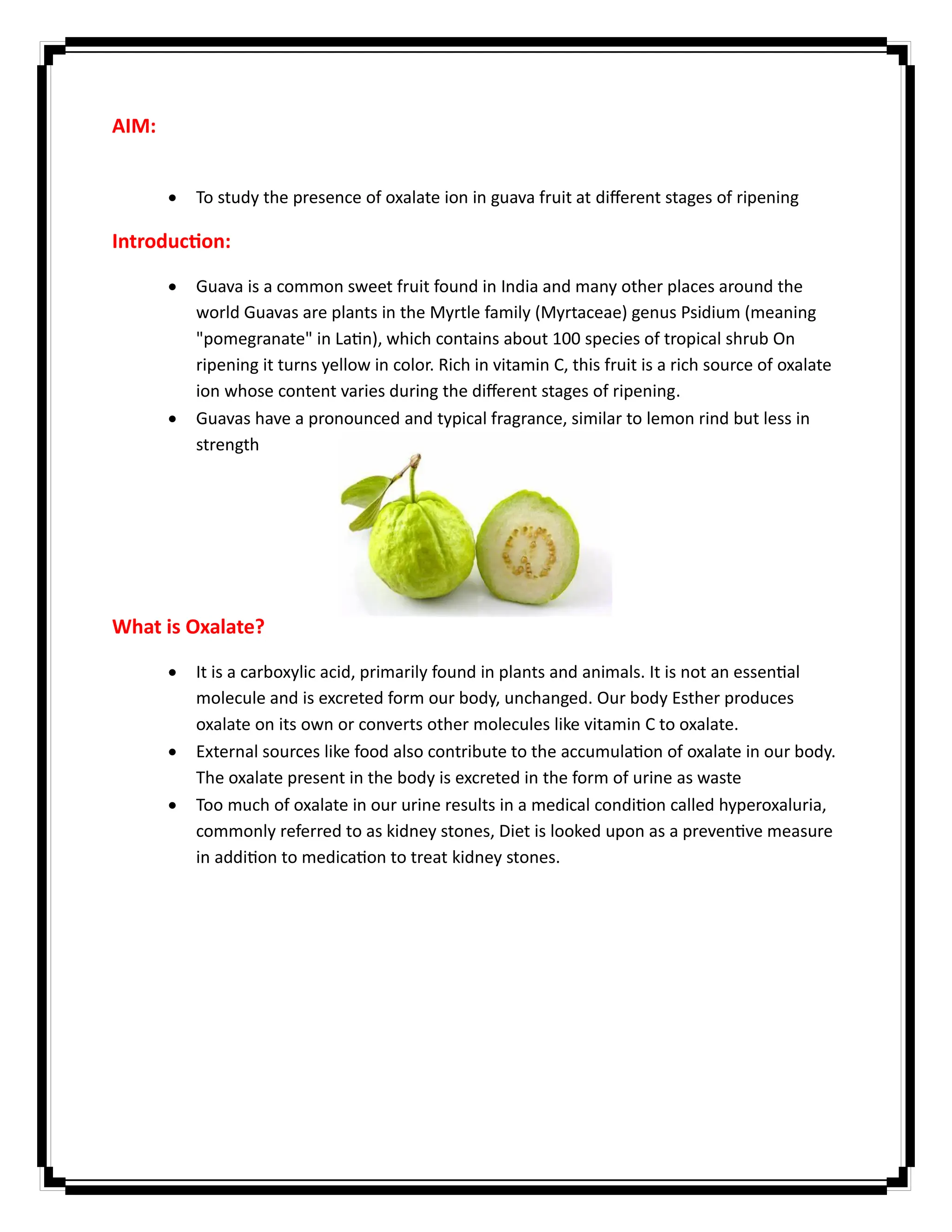 Presence of Oxalate Ions in Guava at Different Stages of Ripening | PDF