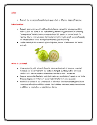 Presence of Oxalate Ions in Guava at Different Stages of Ripening | PDF