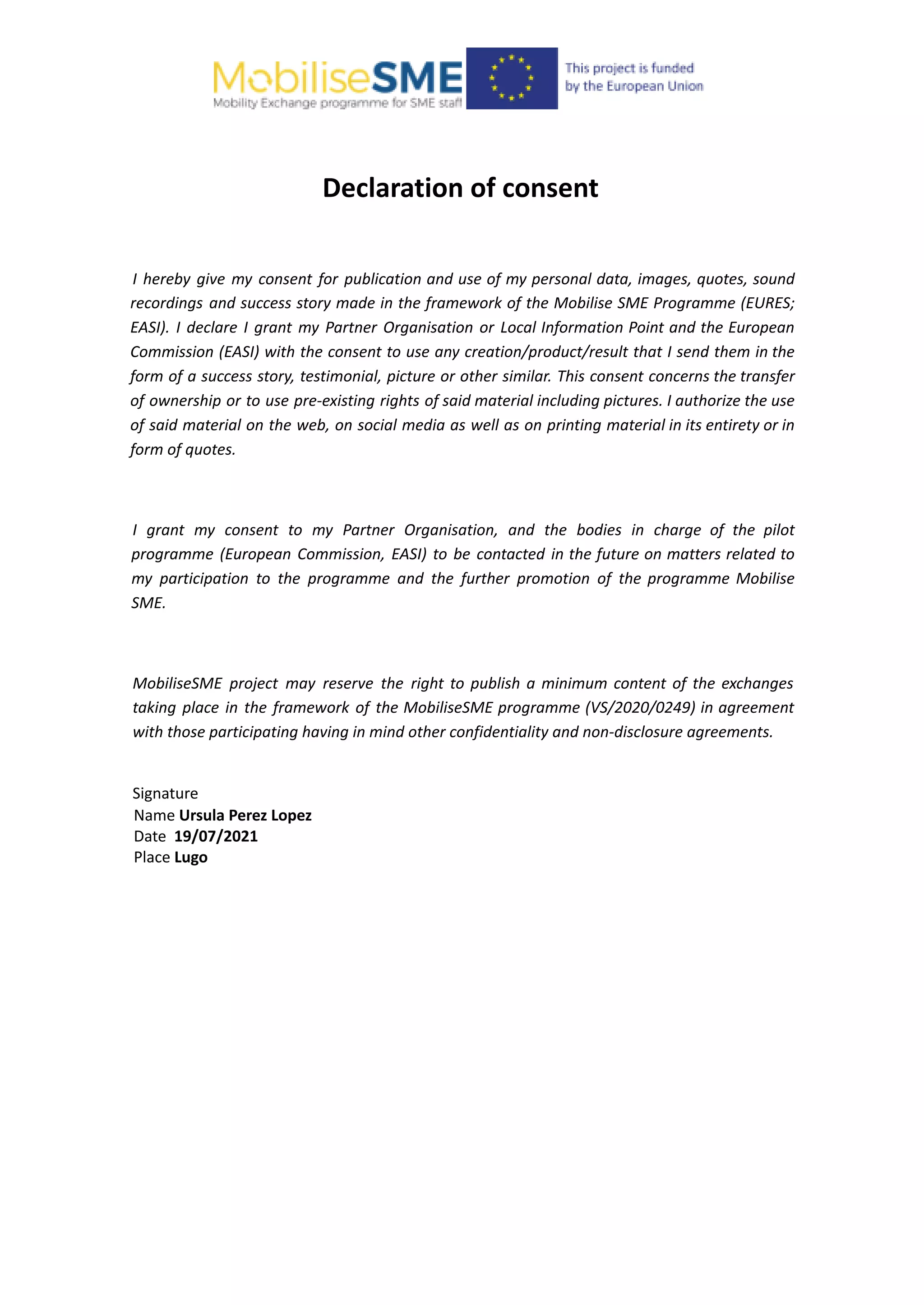 Declaration consent mobilise sme manager signed | PDF