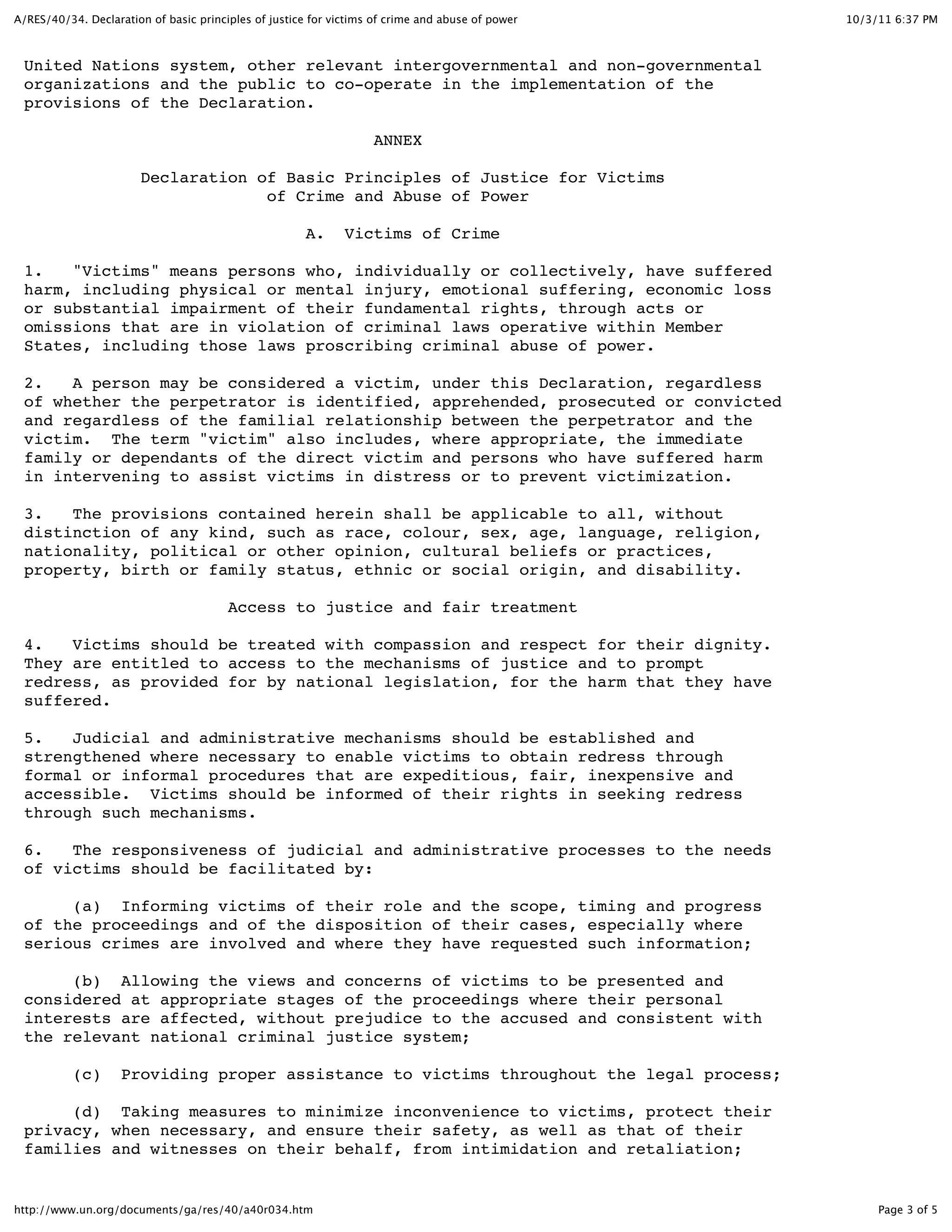 Declaration of basic principles of Justice for victims of crime and ...