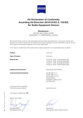 Declaration of conformity | Zeiss Victory RF | Optics Trade | PDF
