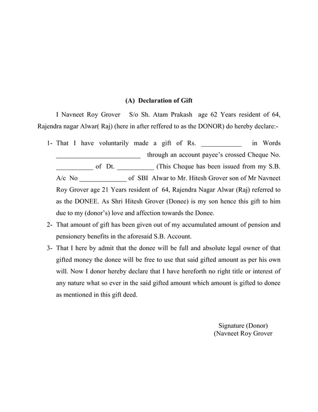 Declaration of gift | DOCX