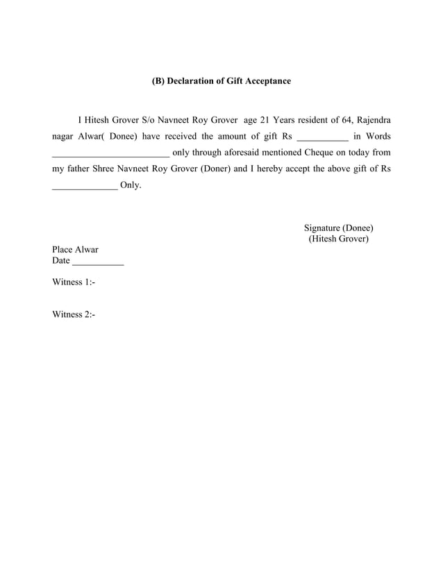 Declaration of gift | DOCX