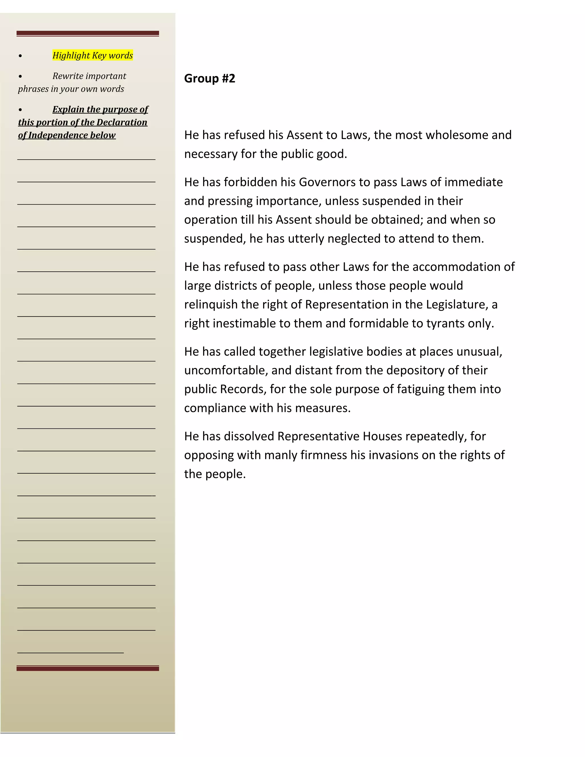Declaration of independence analyze | DOCX