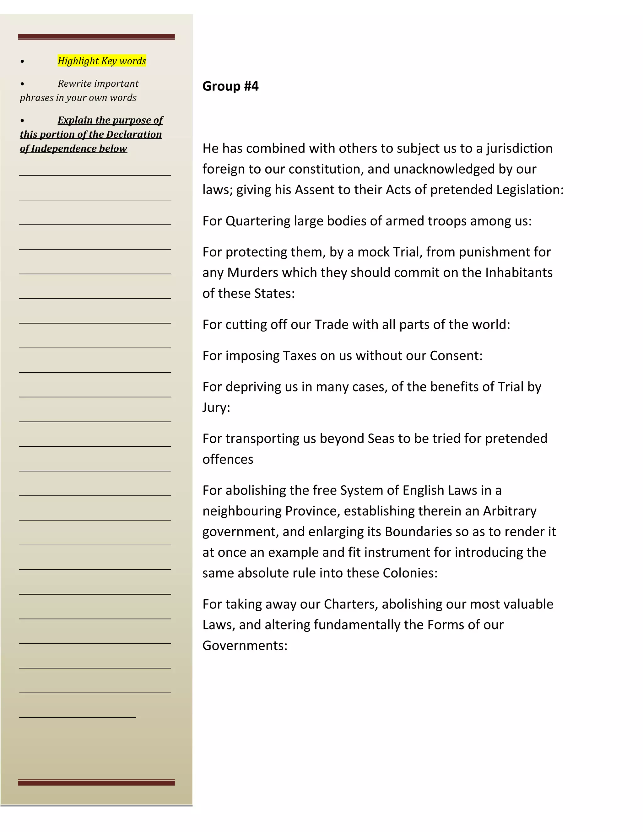 Declaration of independence analyze | DOCX