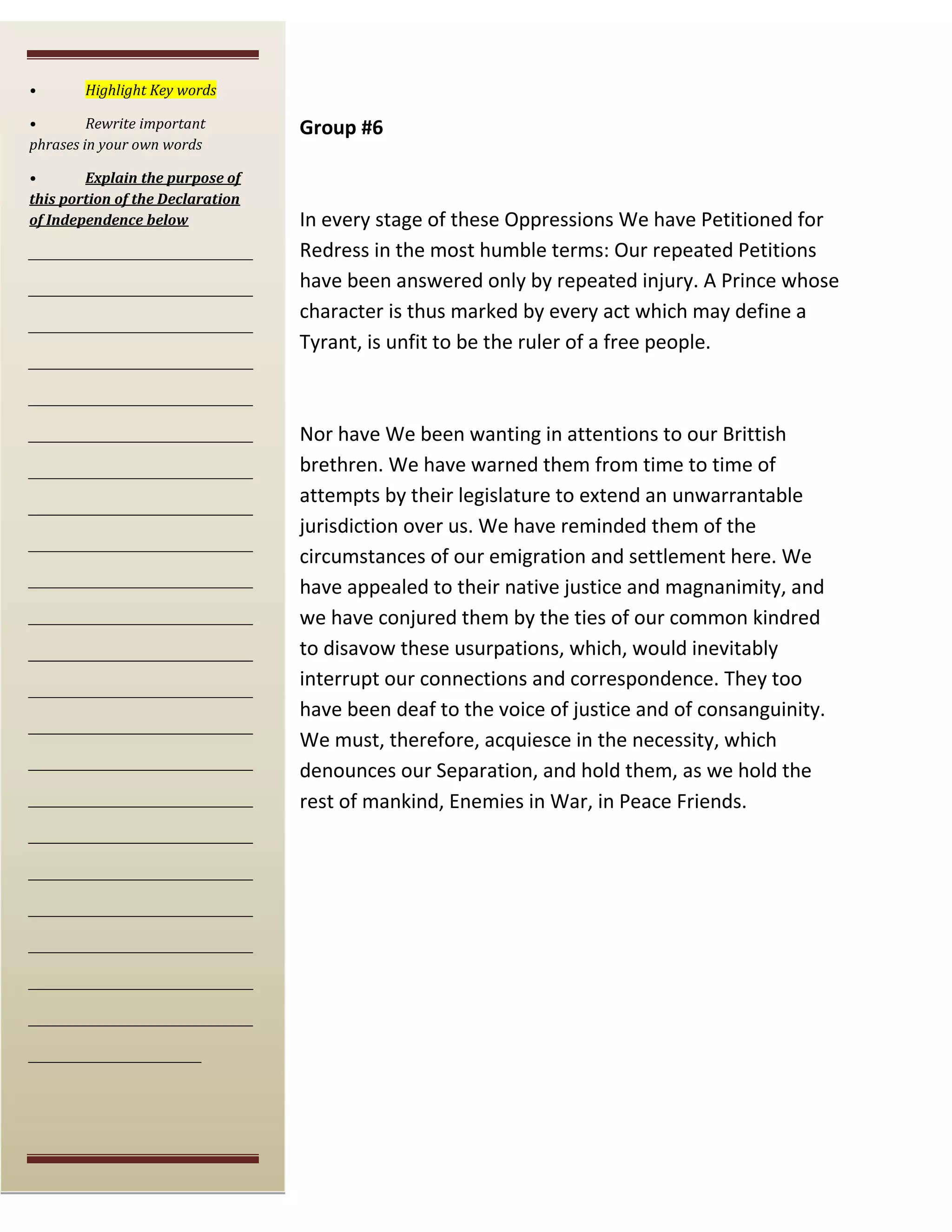 Declaration of independence analyze | DOCX