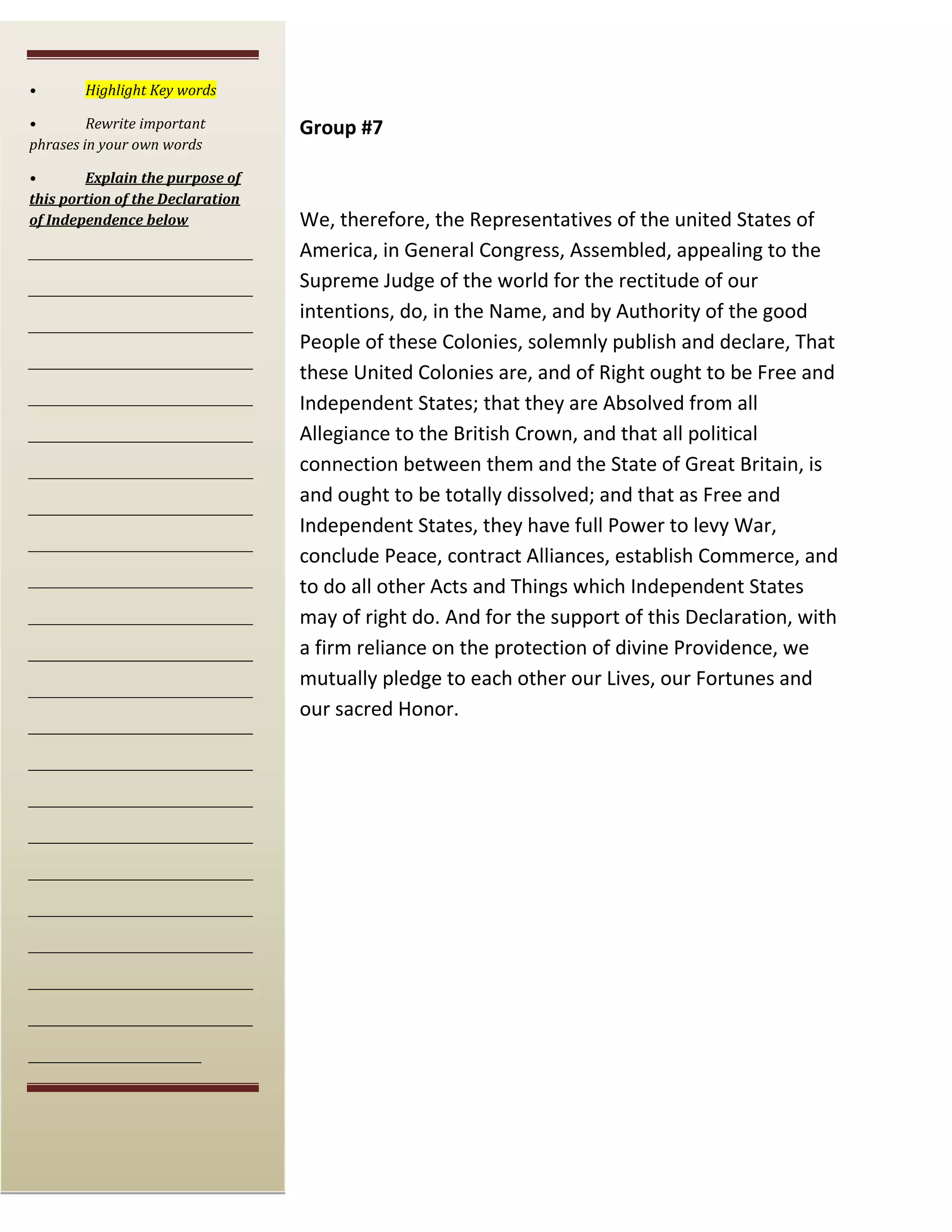 Declaration of independence analyze | DOCX