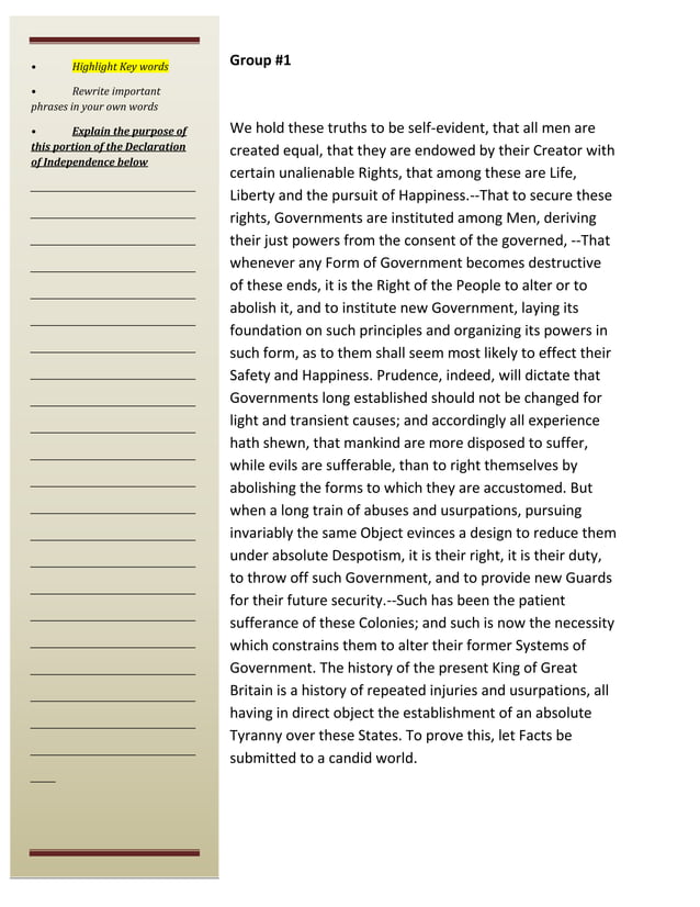 Declaration of independence analyze | PDF