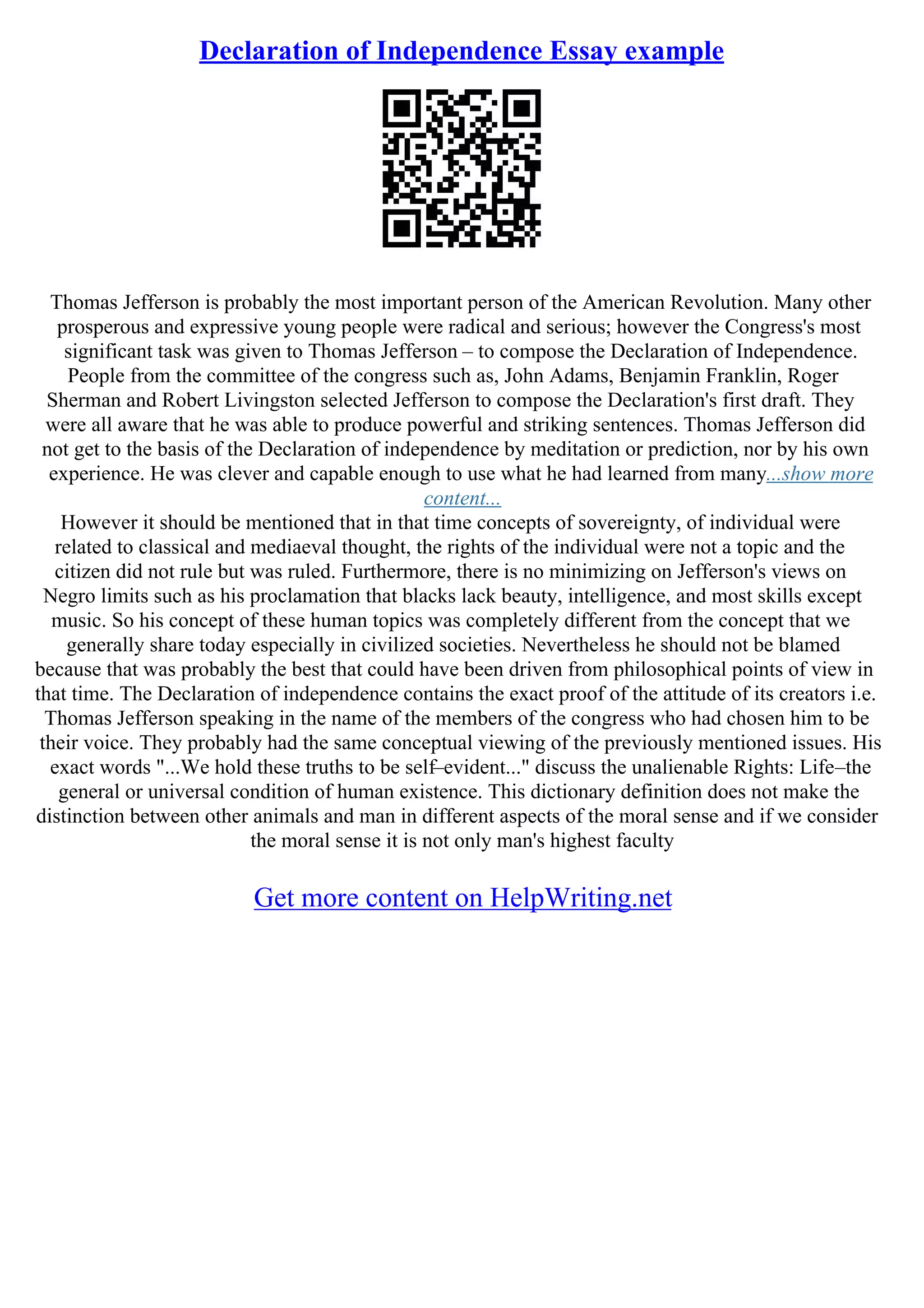 Declaration Of Independence Essay | PDF