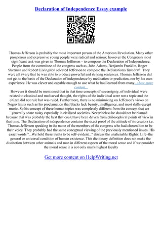 Declaration Of Independence Essay | PDF