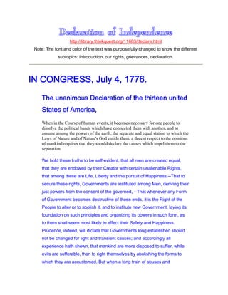 Declaration Of Independence Typed