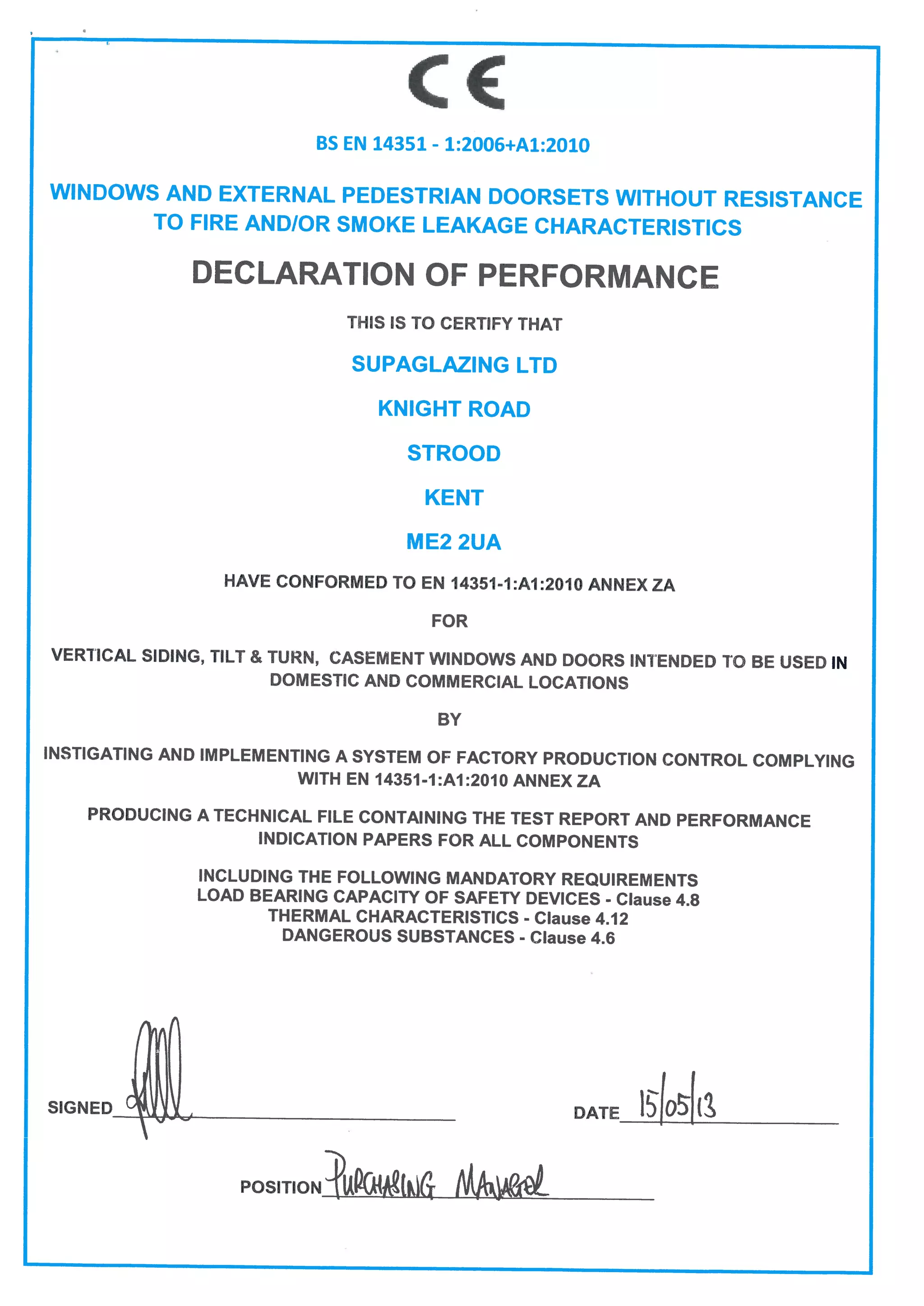 Declaration of Performance - Supaglazing Ltd | PDF