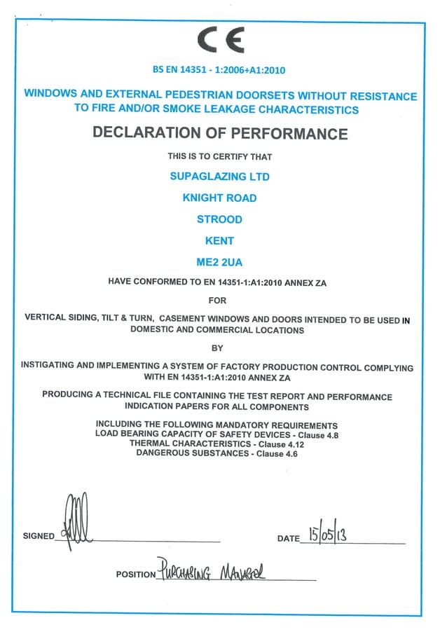 Declaration of Performance - Supaglazing Ltd | PDF