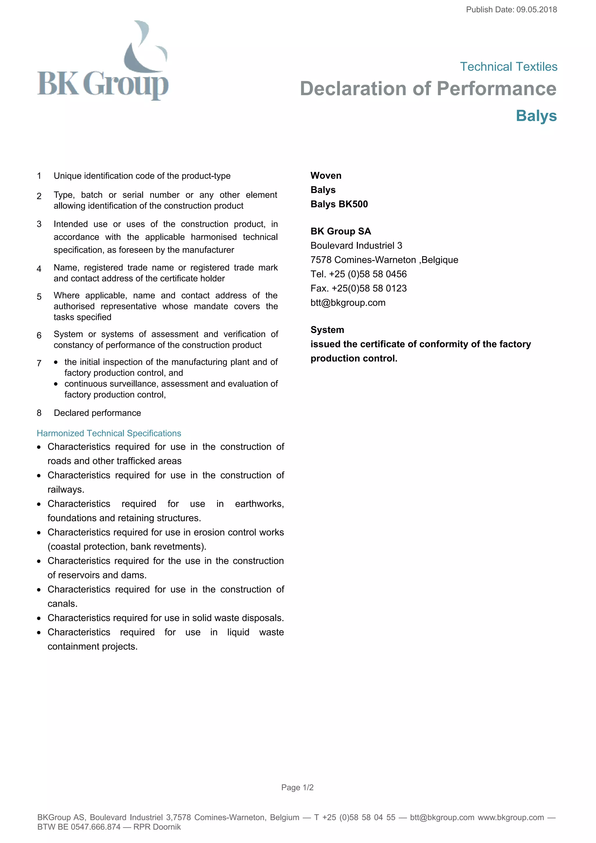 Declaration of Performance Template | PDF