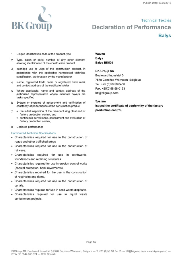 Declaration of Performance Template | PDF