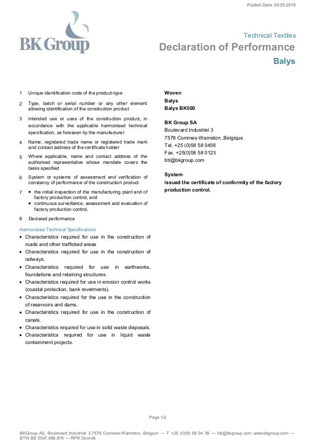 Declaration of Performance Template