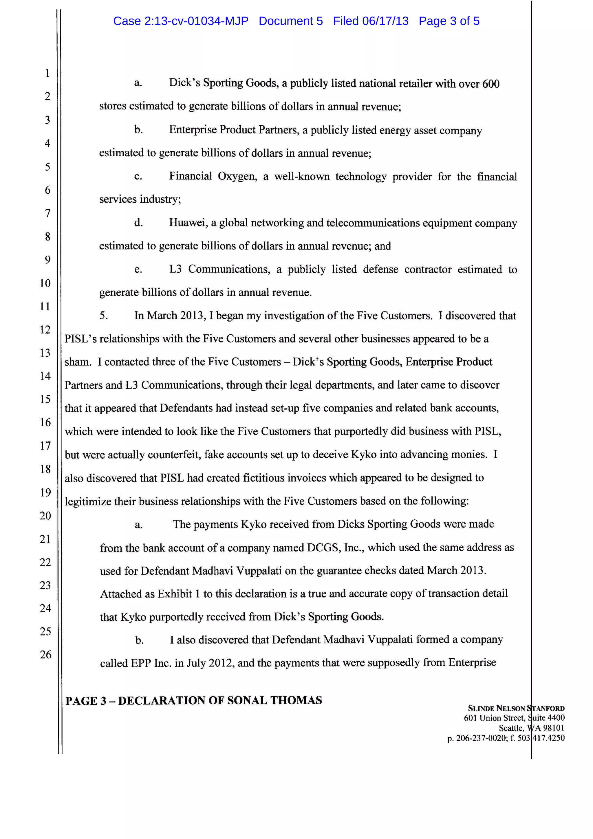 Declaration of Kyko Global's Lawyer Sonal Thomas | PDF