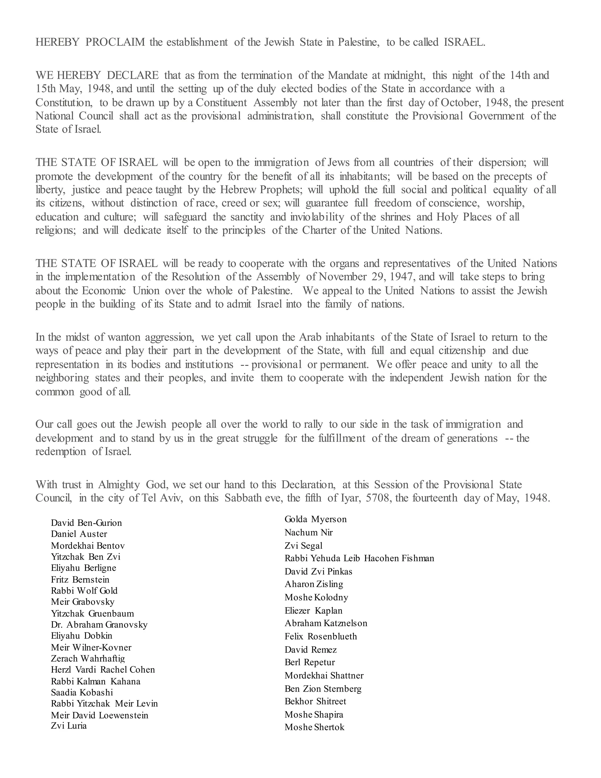 Declaration of state of Israel 1948 | DOCX