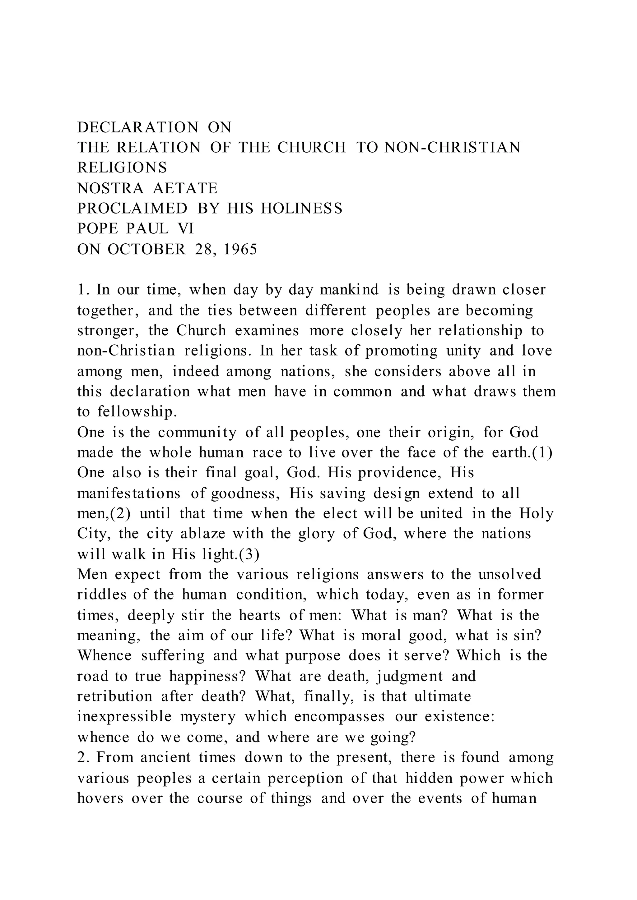 DECLARATION ON THE RELATION OF THE CHURCH TO NON-CHRISTIAN RELIG | PDF