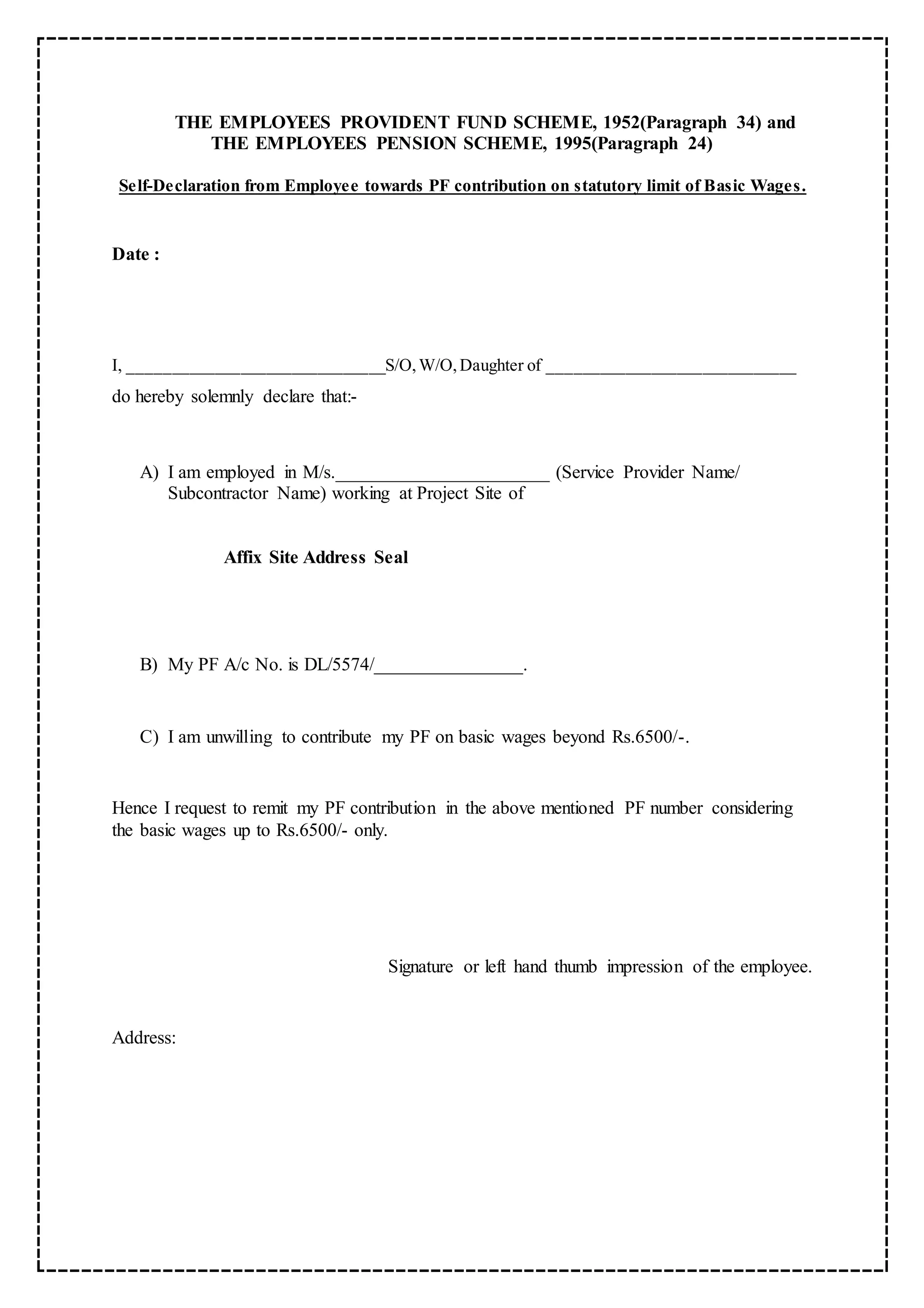 Declaration sample english-dlro epfo | DOCX