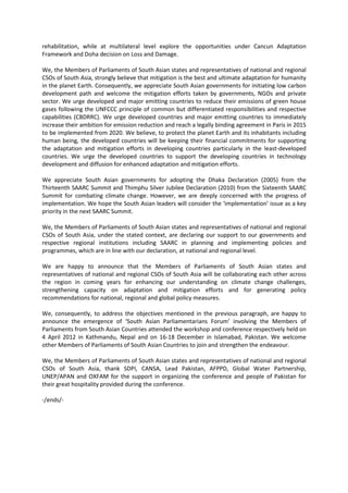 Declaration south asian parliamentarians and policy makers at work | PDF