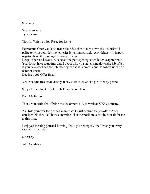 Examples Of How To Turn Down A Job Offer Job Retro