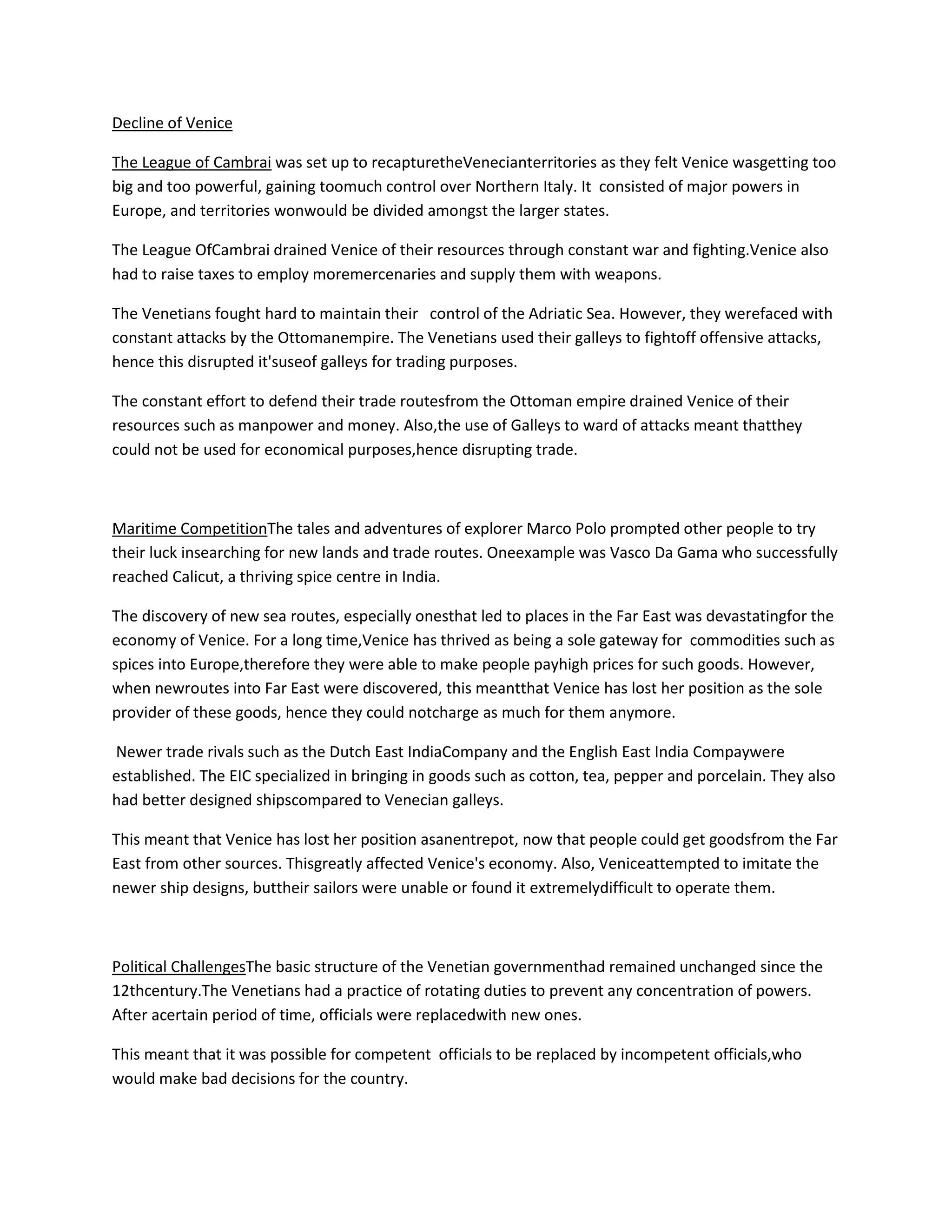 Decline of venice notes | DOCX