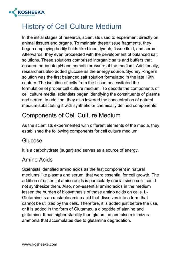 Decoding Cell Culture: Evolution, Components & Media Optimization | PDF