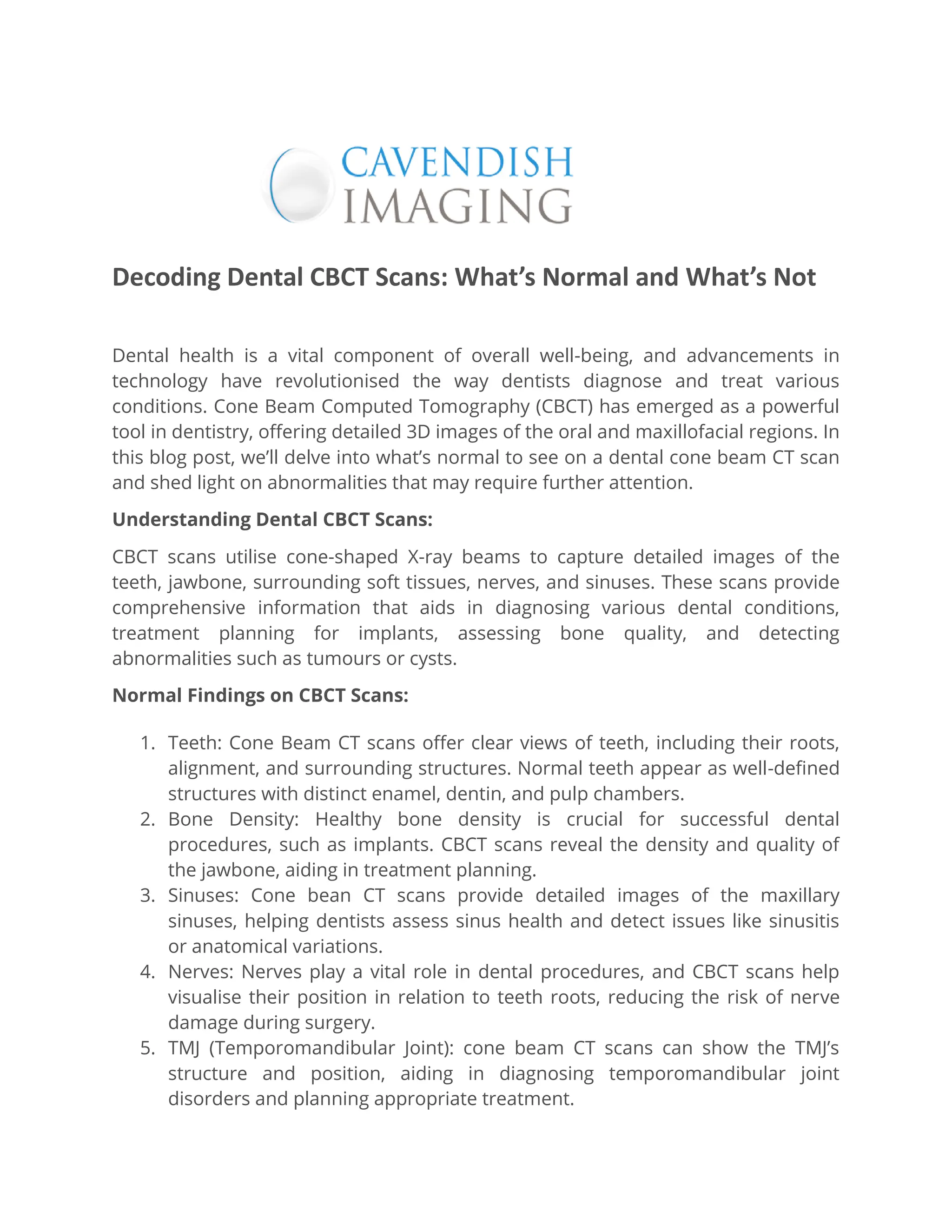 Decoding Dental CBCT Scans What's Normal and What's Not - Cavendish ...