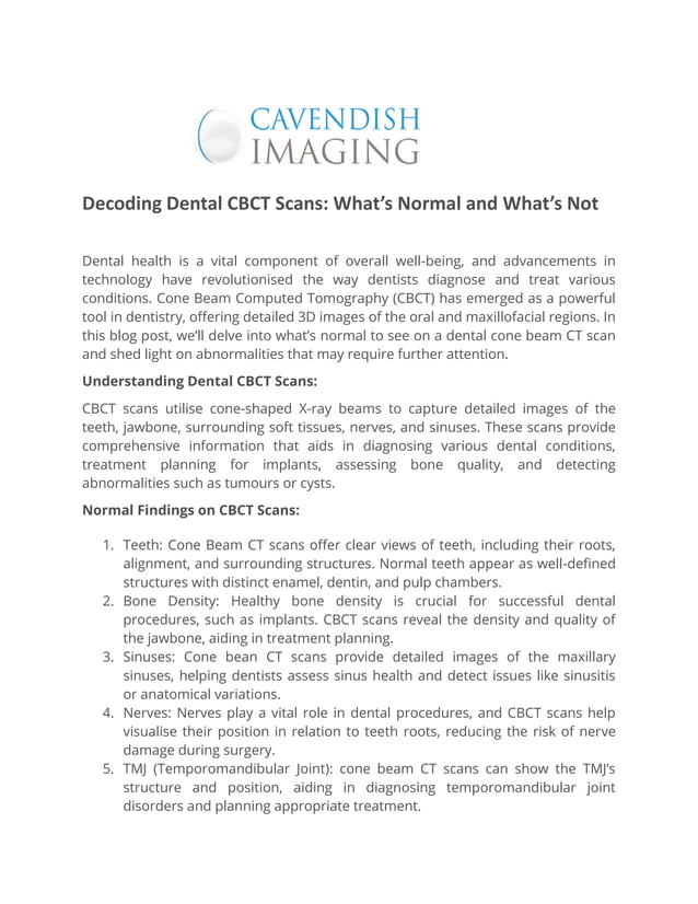 Decoding Dental CBCT Scans What's Normal and What's Not - Cavendish Imaging.pdf | Dental Health ...