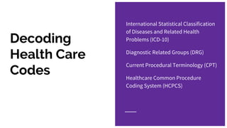 Decoding healthcare codes: ICD-10, DRG, CPT, HCPCS | PPT